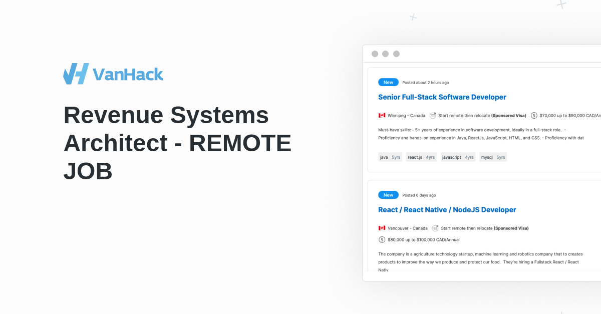 Revenue Systems Architect - REMOTE JOB - VanHack